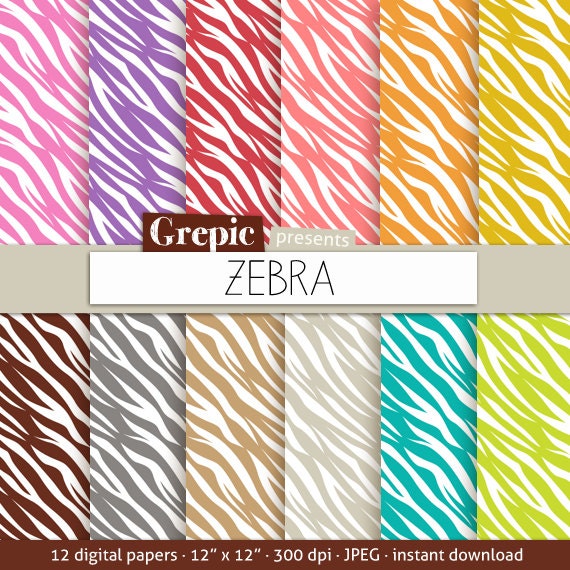 Zebra digital paper: “ZEBRA” with rainbow, beige, brown and black zebra ...